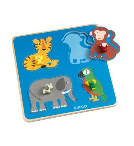 Djeco Family Jungle 4pc Puzzle – First Wooden Jigsaw | The Toy Box NZ