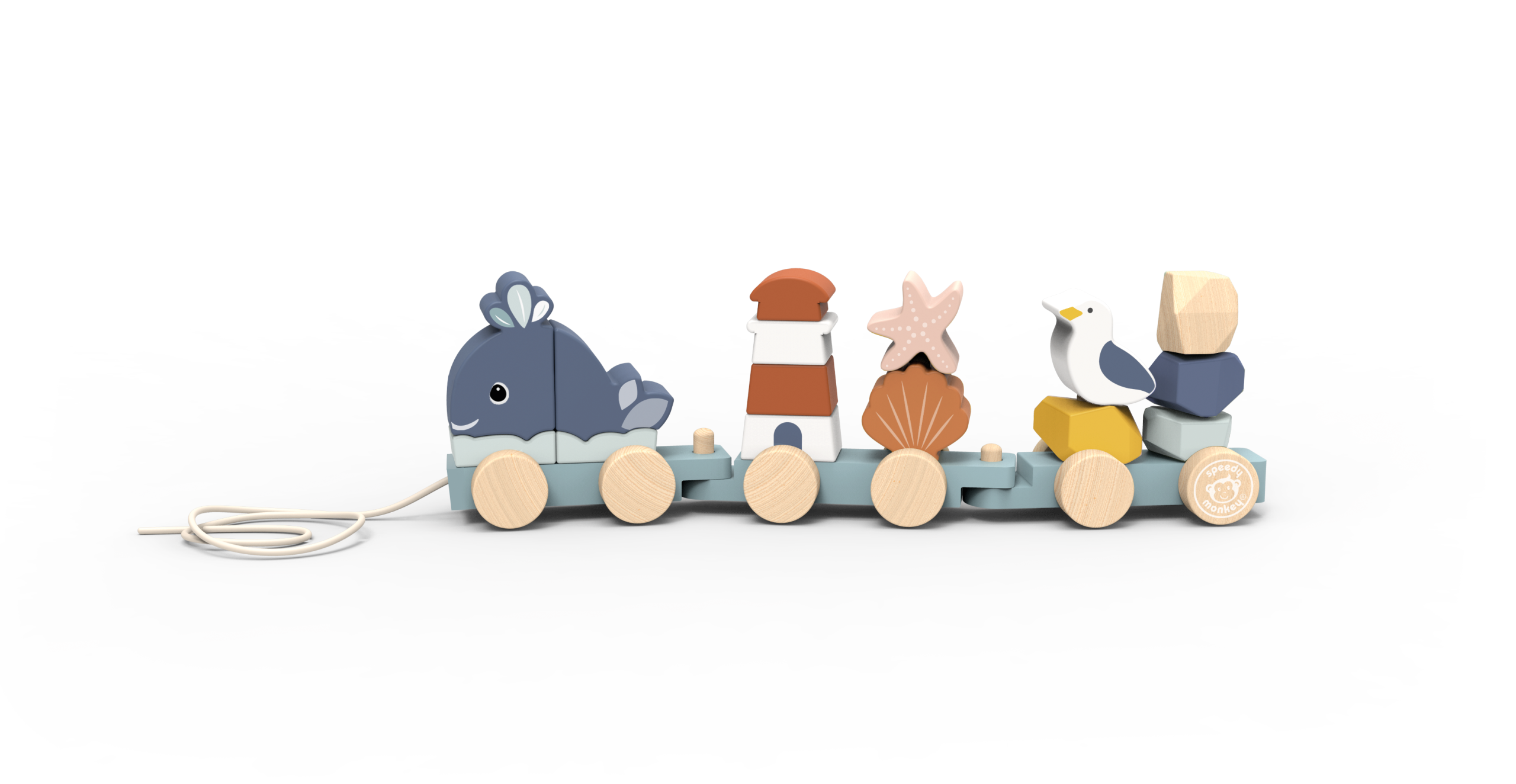 Speedy Monkey Ocean Stacking Train – Wooden Toy | The Toy Box NZ – The ...